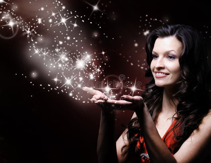 Beautiful Girl Blowing Magic Stock Image - Image of happiness, facial ...