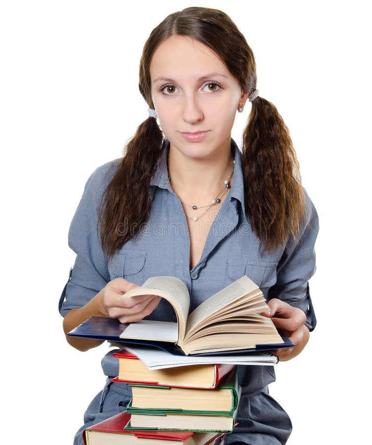 The Beautiful Girl with Books Stock Photo - Image of stack, beautiful ...