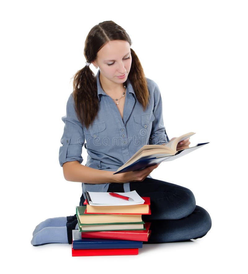 The Beautiful Girl with Books Stock Image - Image of study, hardcover ...