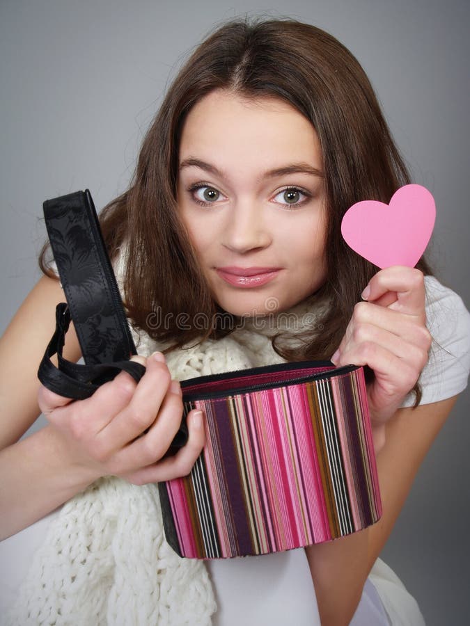Beautiful Girl with a Box and Pink Heart Stock Image - Image of cute ...