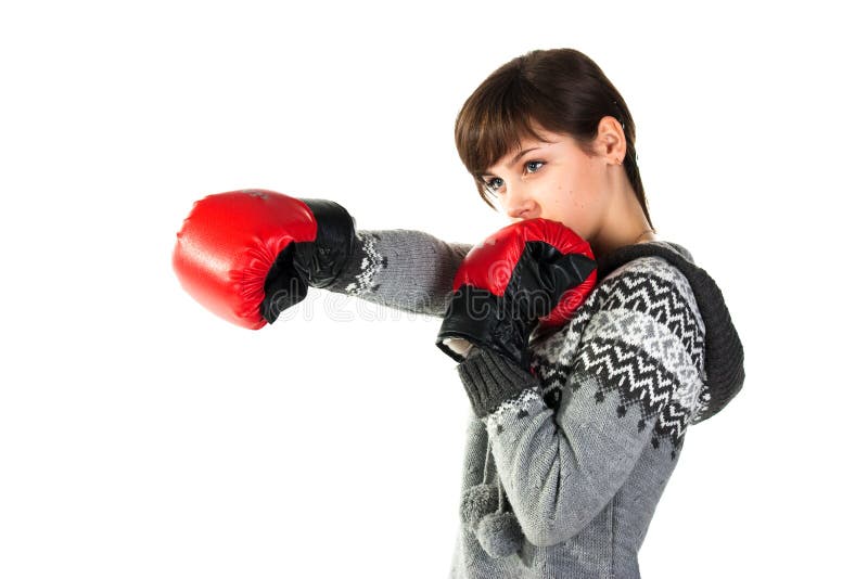Beautiful Girl in Boxing Gloves Punching Stock Image - Image of ...