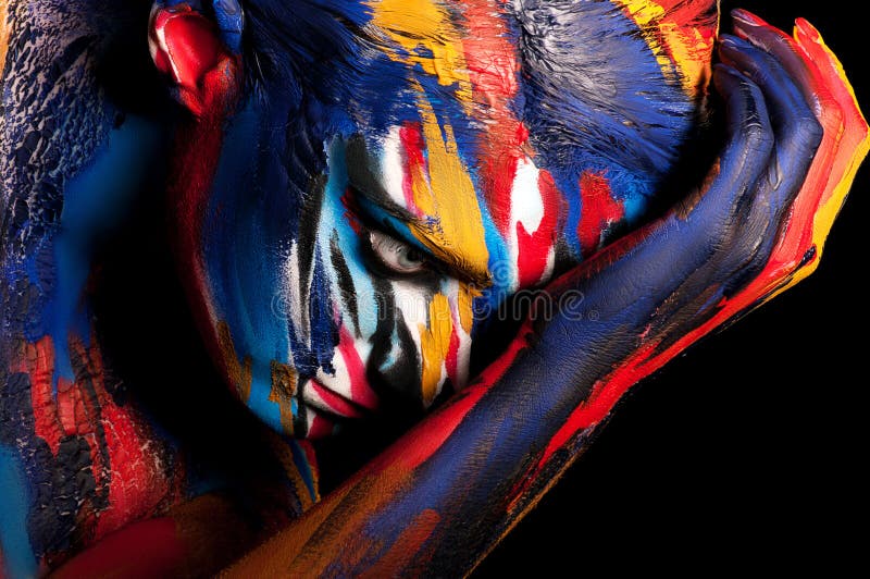 Beautiful Girl with Bright Colored Makeup Stock Image - Image of ...