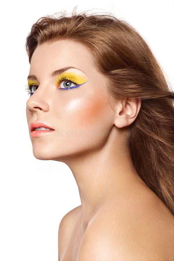 Beautiful Girl with a Bright Lemon-colored Make-up Stock Image - Image ...