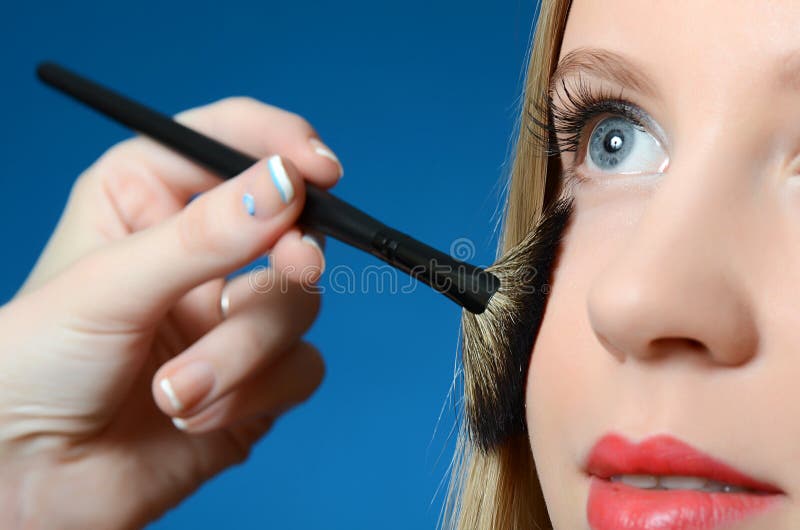 Beautiful Girl with Brushes Make-up Stock Photo - Image of caucasian ...