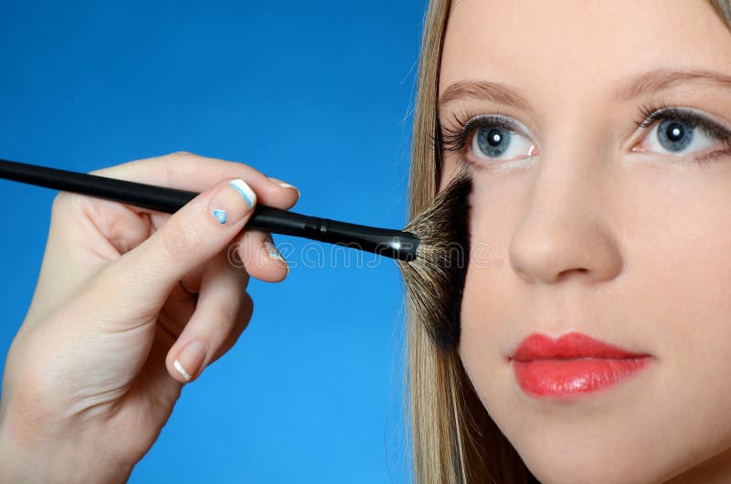 Beautiful Girl with Brushes Make-up Stock Image - Image of elegance ...