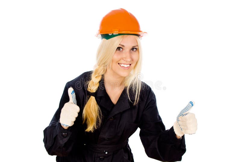 Beautiful Girl Builder Rejoices Stock Image - Image of caucasian ...