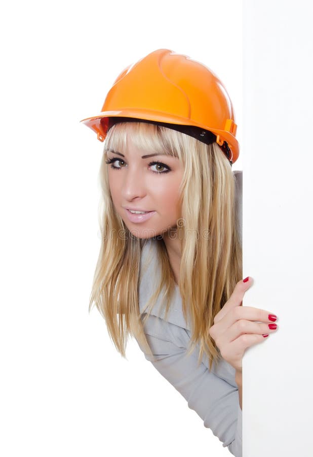 Girl in hard hat stock image. Image of hardhat, deniums - 21428327