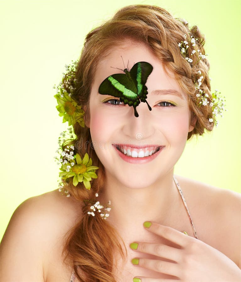 Beautiful Girl and Butterfly Stock Photo - Image of happy, beauty: 19352078