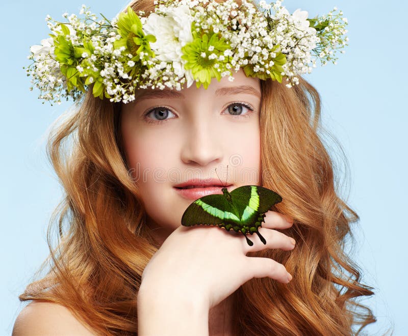 Beautiful Girl and Butterfly Stock Photo - Image of beautiful ...