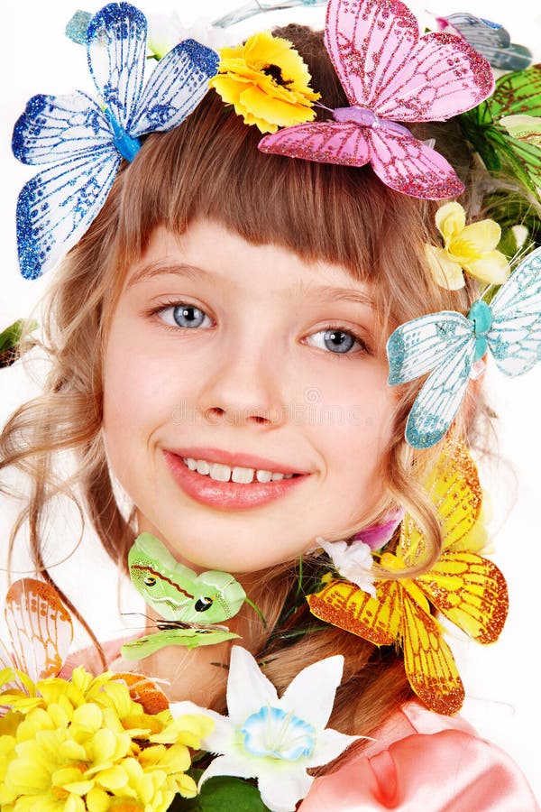 Beautiful Girl with Butterfly and Flower. Stock Photo - Image of ...