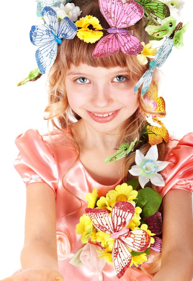 Beautiful Girl with Butterfly and Flower. Stock Photo - Image of ...
