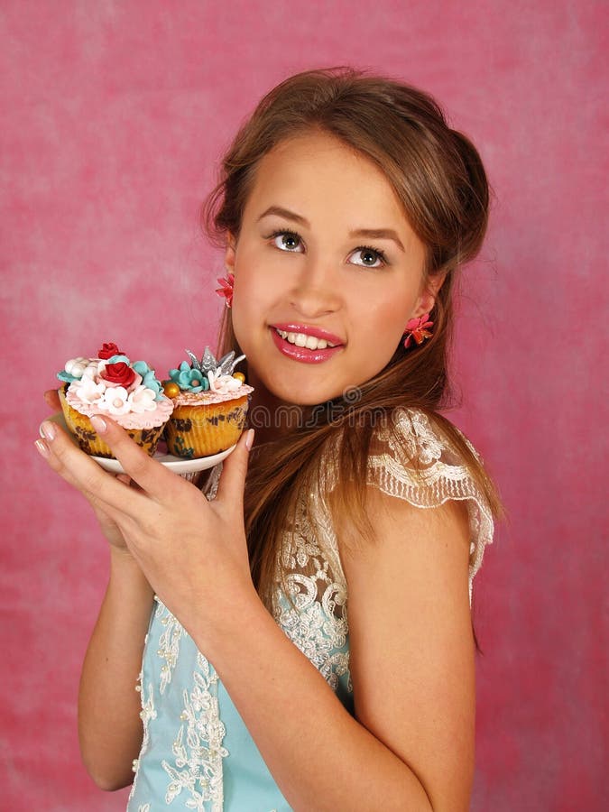 The Beautiful Girl with a Cake Stock Image - Image of holiday, female ...