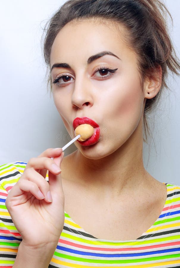 Beautiful Girl With Candy On A Stick Stock Image Image Of Caramel
