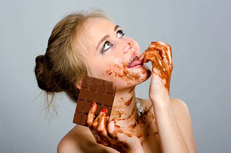 Beautiful Girl with Chocolate in the Studio Stock Photo - Image of ...