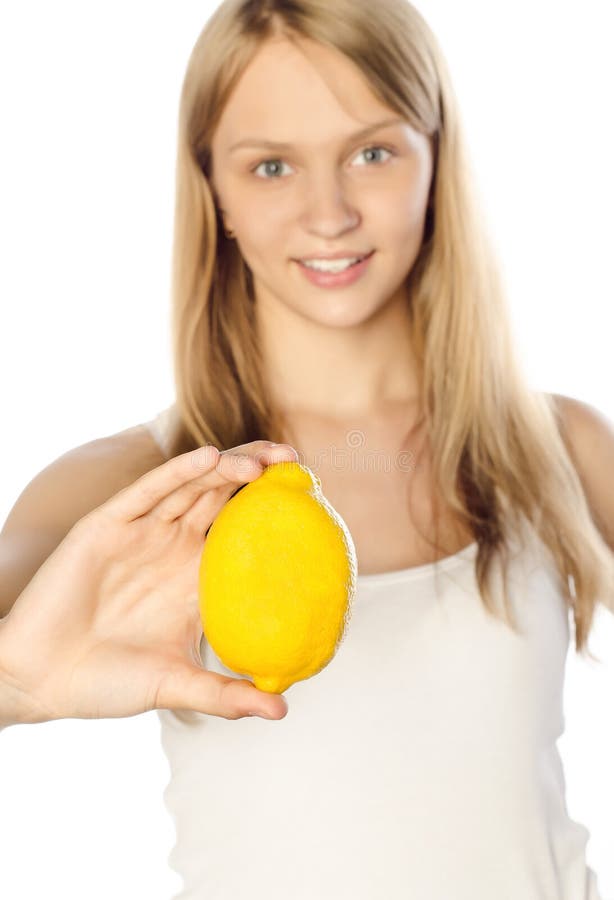 Beautiful Girl with Citrus. Focus on Lemon Stock Image - Image of ...