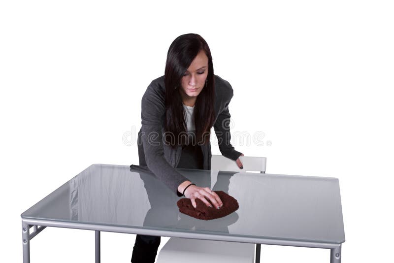 Beautiful Girl Cleaning Table Stock Image - Image of wiping, isolated ...