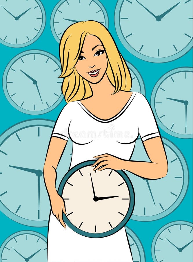 Beautiful girl with clock stock vector. Illustration of measurement ...