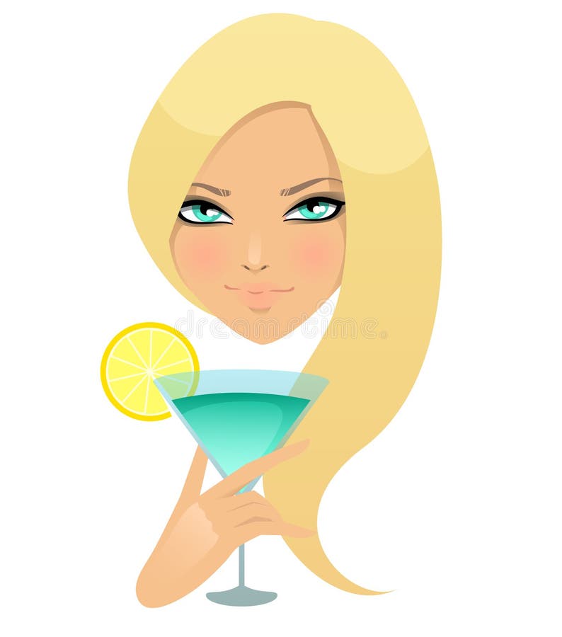 Beautiful Girl with Cocktail in a Glass Stock Vector - Illustration of ...