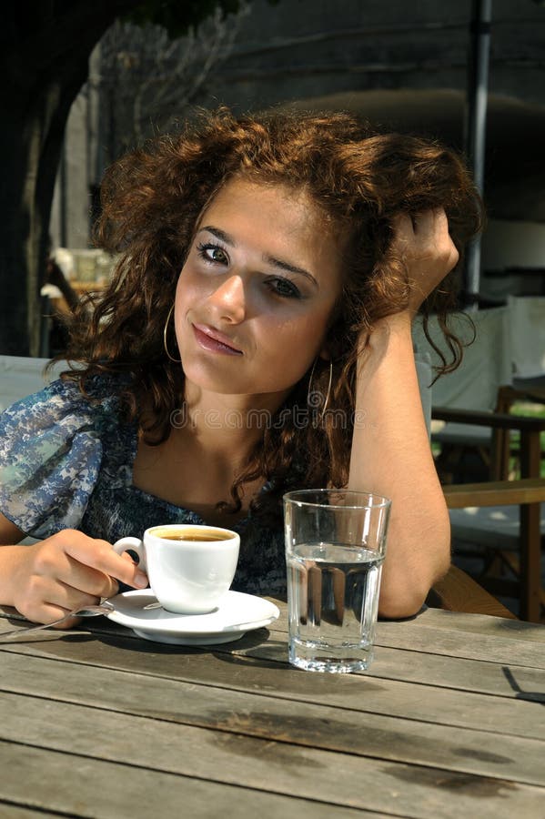 Beautiful girl with coffee stock photo. Image of attractive - 12991232