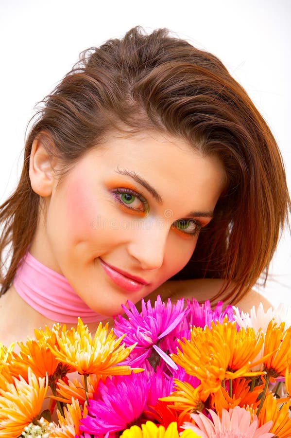 Beautiful Girl with Colorful Flowers Stock Image - Image of female ...
