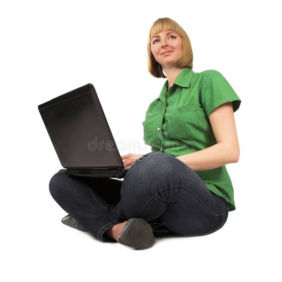 Beautiful Girl with Computer Stock Photo - Image of isolated, laptop ...