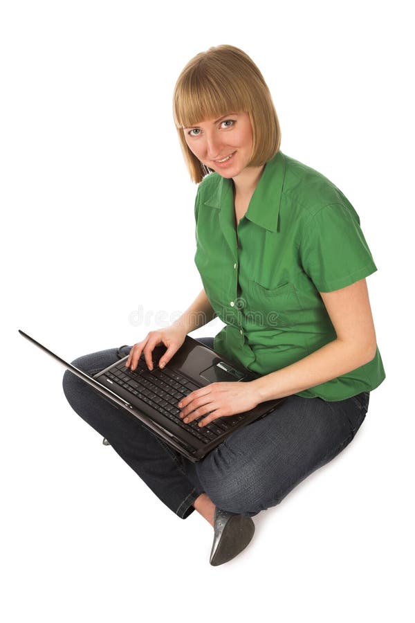 Beautiful Girl with Computer Stock Photo - Image of girl, smile: 18933646