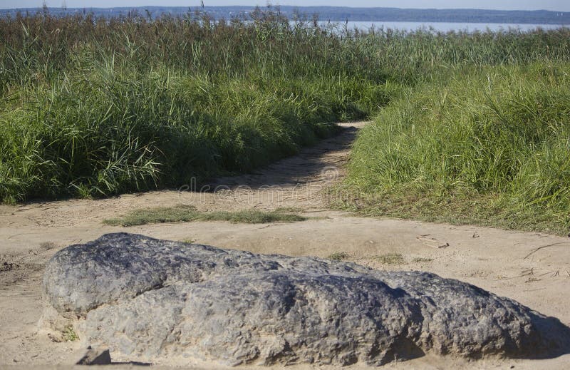 Magic Blue Stone in the Lake Plescheevo. Stock Photo - Image of stone ...