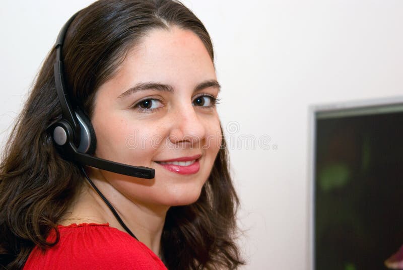 Beautiful Girl Customer Service With Microphone Picture. Image: 4601090