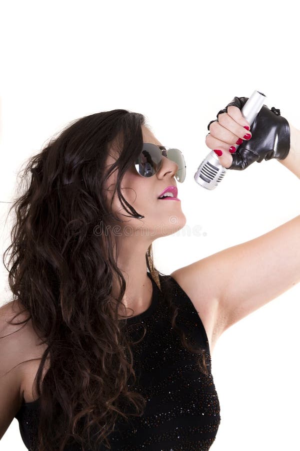 Pretty Young Female With Retro Microphone Isolated Stock Photo - Image ...