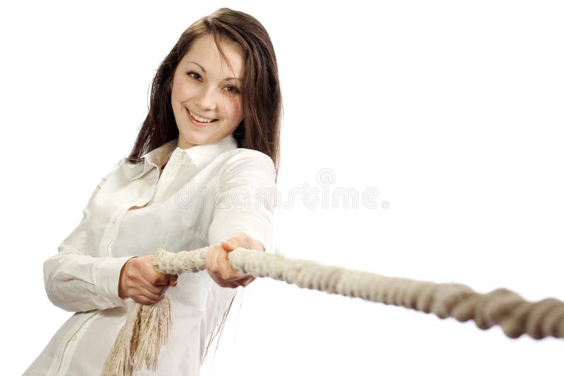 Beautiful Girl Drag the Rope Stock Photo - Image of rope, female: 19005954