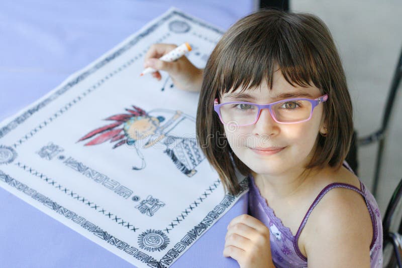 Beautiful Girl Drawing Looking at the Camera Stock Photo - Image of ...