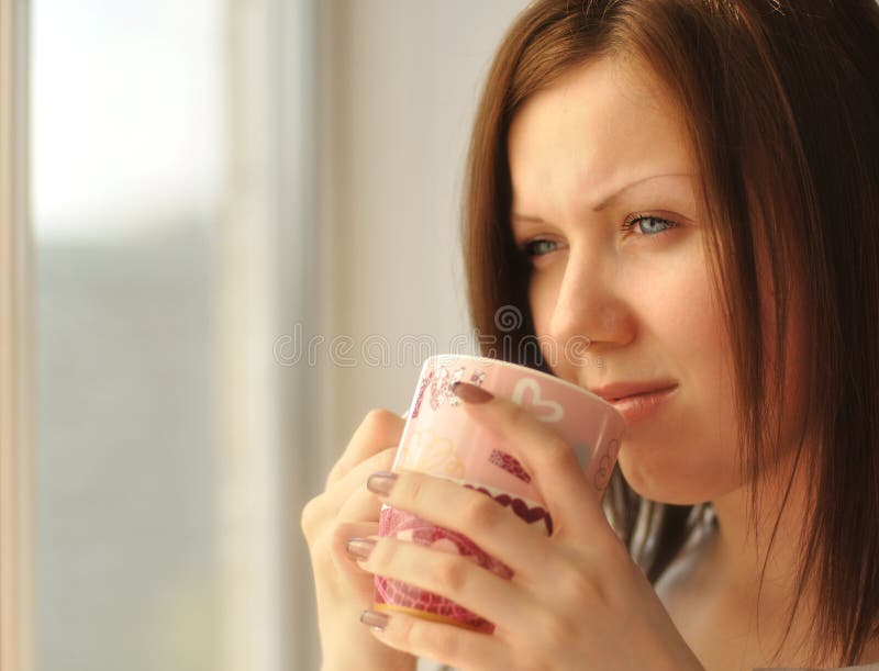 Beautiful Girl Drinking Tea Stock Image - Image of contemplation ...
