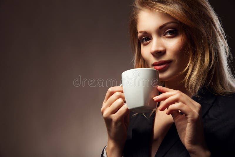 Beautiful Girl Drinking Tea or Coffee Stock Image - Image of brown ...