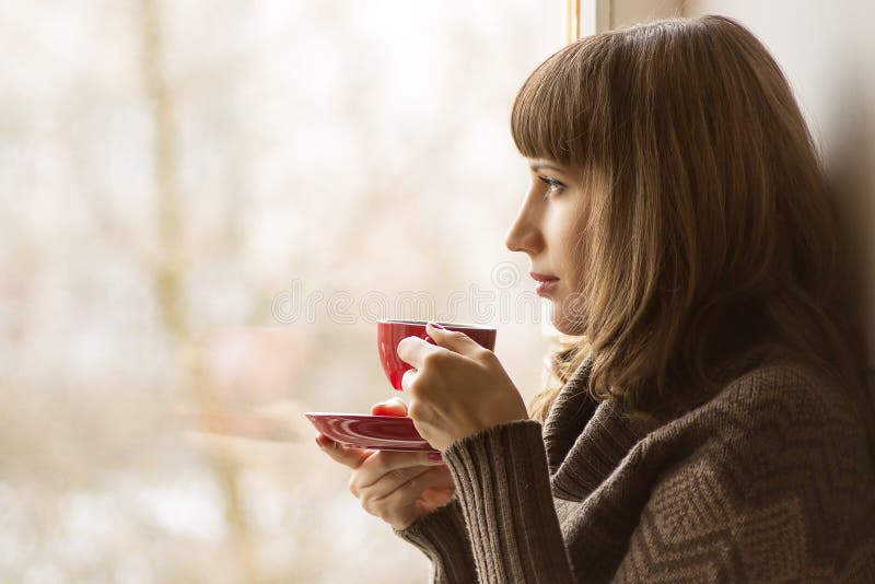 Woman Drinking Cup Tea Knitted Sweater Relaxing Stock Image - Image of ...