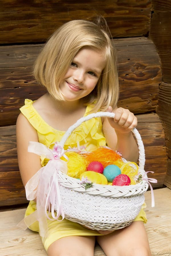 Beautiful Girl with Easter Basket Stock Photo - Image of face, eggs ...