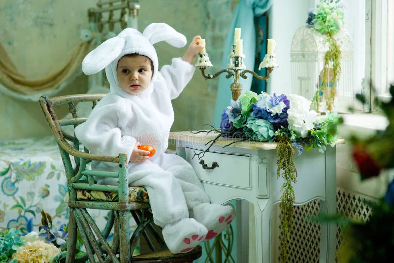 Beautiful Girl in Easter Bunny Costume Stock Photo - Image of indoors ...