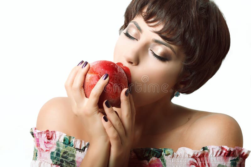 Beautiful Girl Eating a Peach Stock Photo - Image of peach, young ...