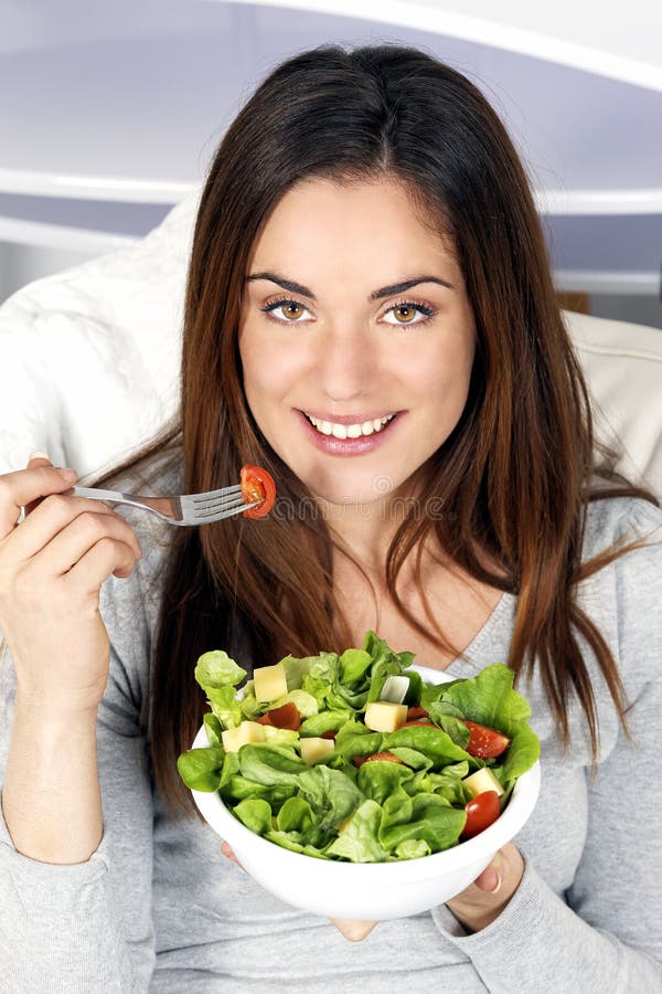 A Beautiful Girl Eating Salad Stock Image - Image of beauty, eating ...