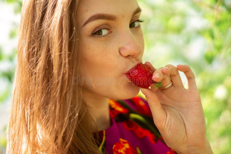 Beautiful Girl Eating Strawberries Stock Image - Image of strawberry ...