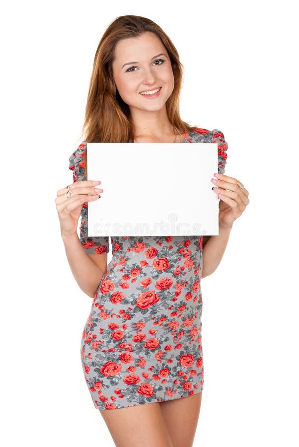 Beautiful Girl and Empty White Blank Stock Image - Image of nice ...