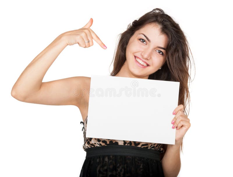 Beautiful Girl and Empty White Blank Stock Photo - Image of girl, idea ...