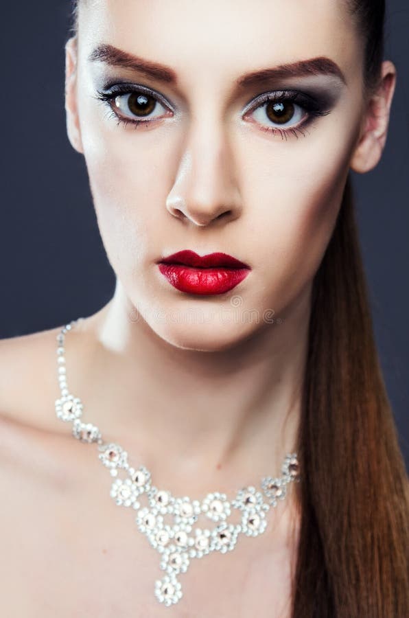 Beautiful Girl with Evening Makeup Stock Image - Image of necklace ...