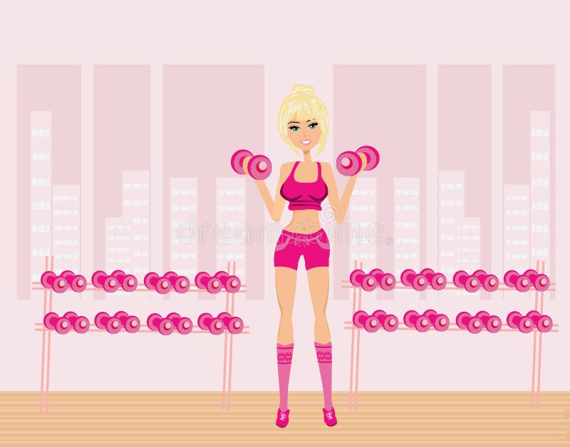 Beautiful Girl Exercising in Gym Stock Vector - Illustration of cartoon ...