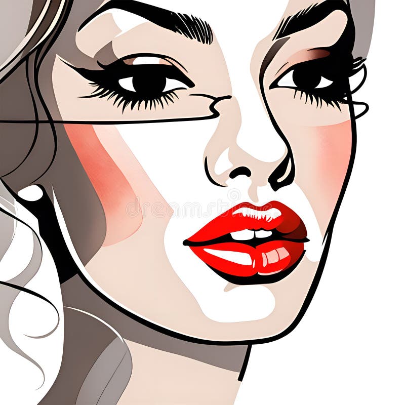 Beautiful Girl Face With Red Lips Stock Illustration Illustration Of