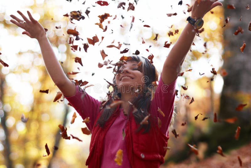 Beautiful Girl with Falling Leaves Stock Image - Image of leaves ...
