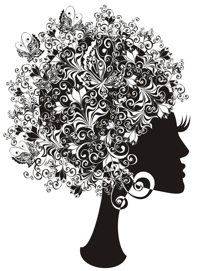 Girl with flowers in hair stock vector. Illustration of lips - 6081673