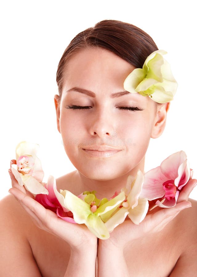 Beautiful Girl with Flower in Spa. Stock Photo - Image of orchid ...