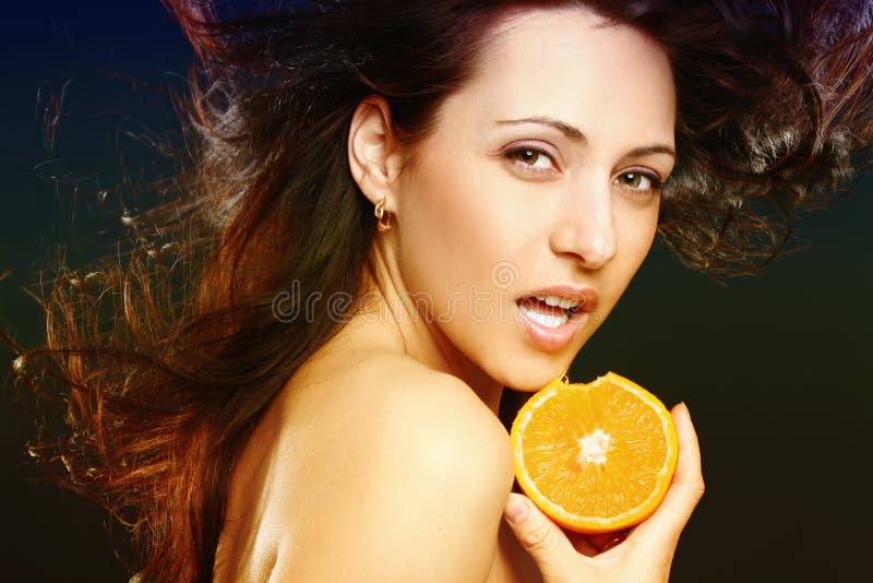 Beautiful Girl with Fresh Orange Stock Image - Image of girl, makeup ...