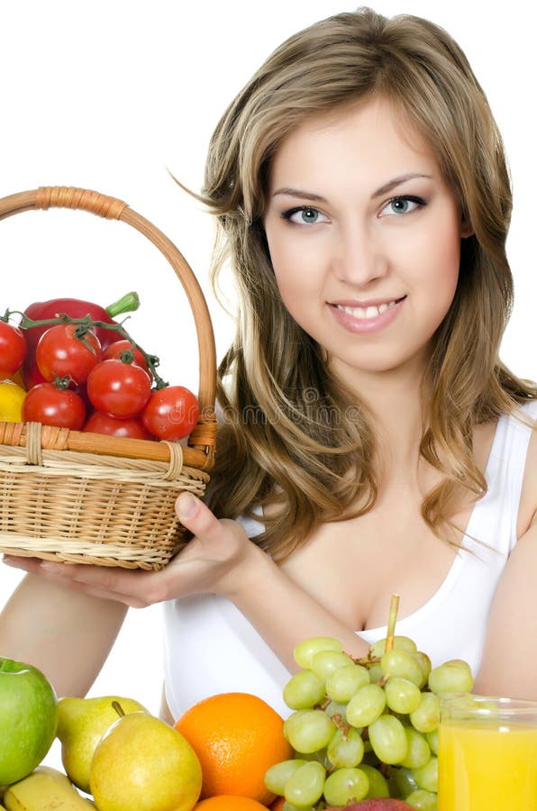 Beautiful Girl with Fruit and Vegetables Stock Image - Image of life ...