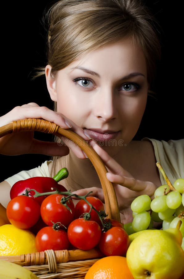 Beautiful Girl with Fruit and Vegetables Stock Photo - Image of diet ...